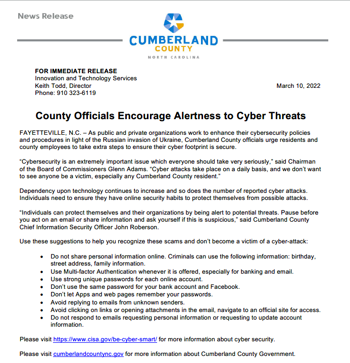 Beware of increasing threat of cyber threats | Town of Spring Lake ...