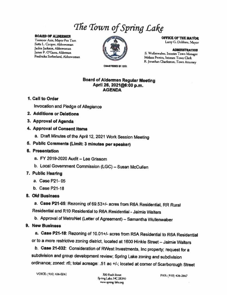 April 26, 2021 | Town of Spring Lake : Town of Spring Lake