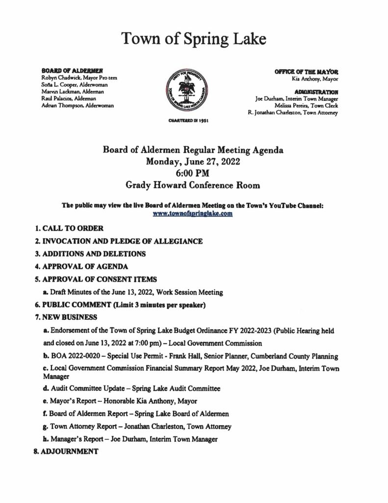 June 27, 2022 | Town of Spring Lake : Town of Spring Lake