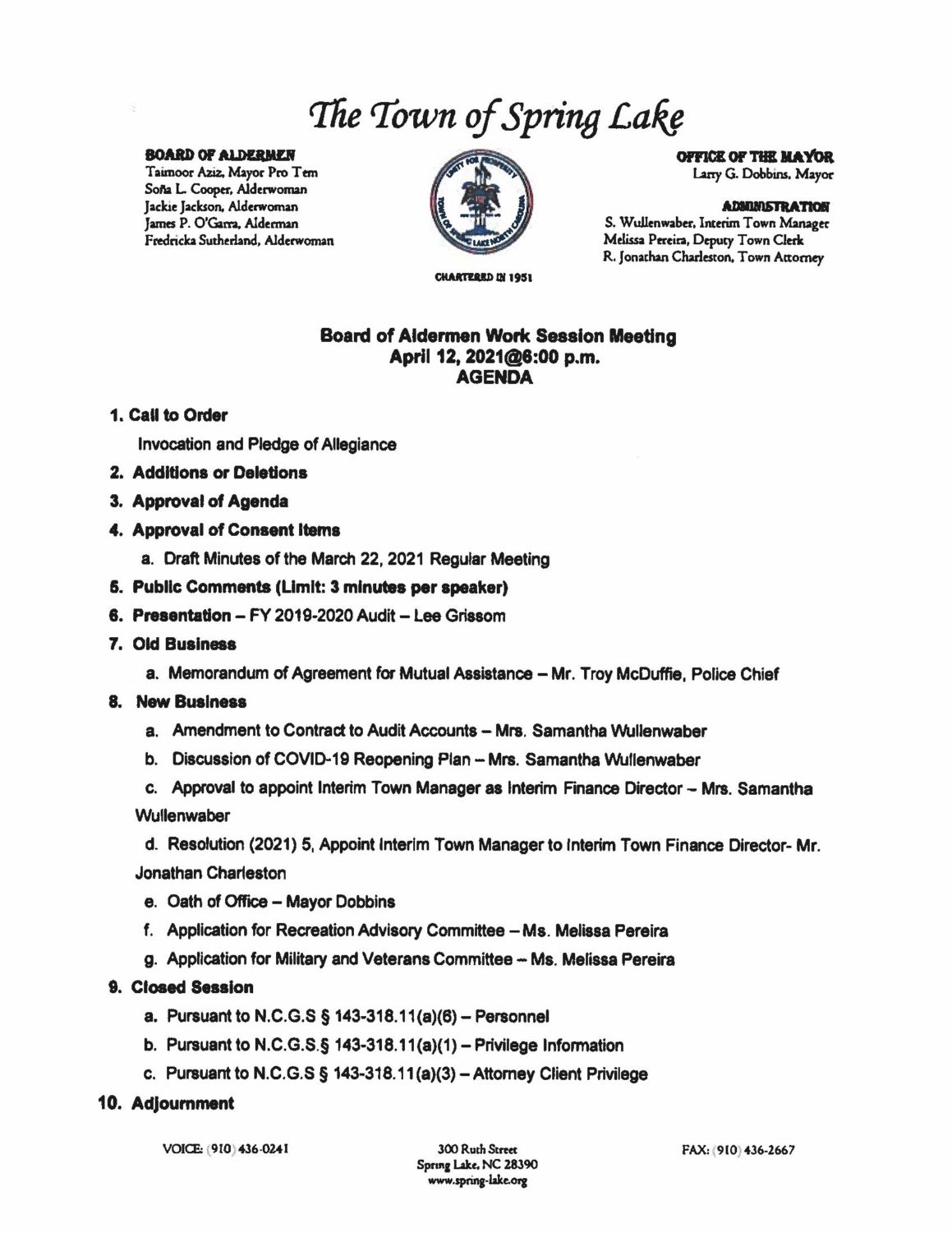 April 12, 2021 | Town of Spring Lake : Town of Spring Lake