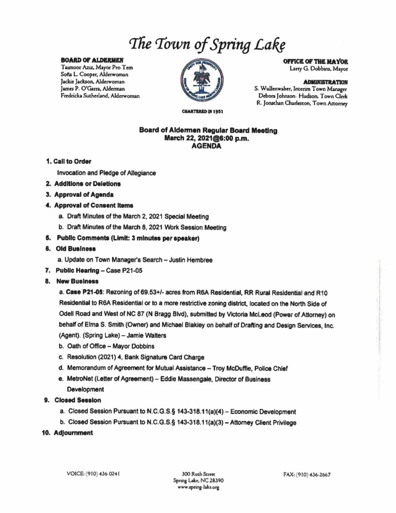March 22, 2021 | Town of Spring Lake : Town of Spring Lake